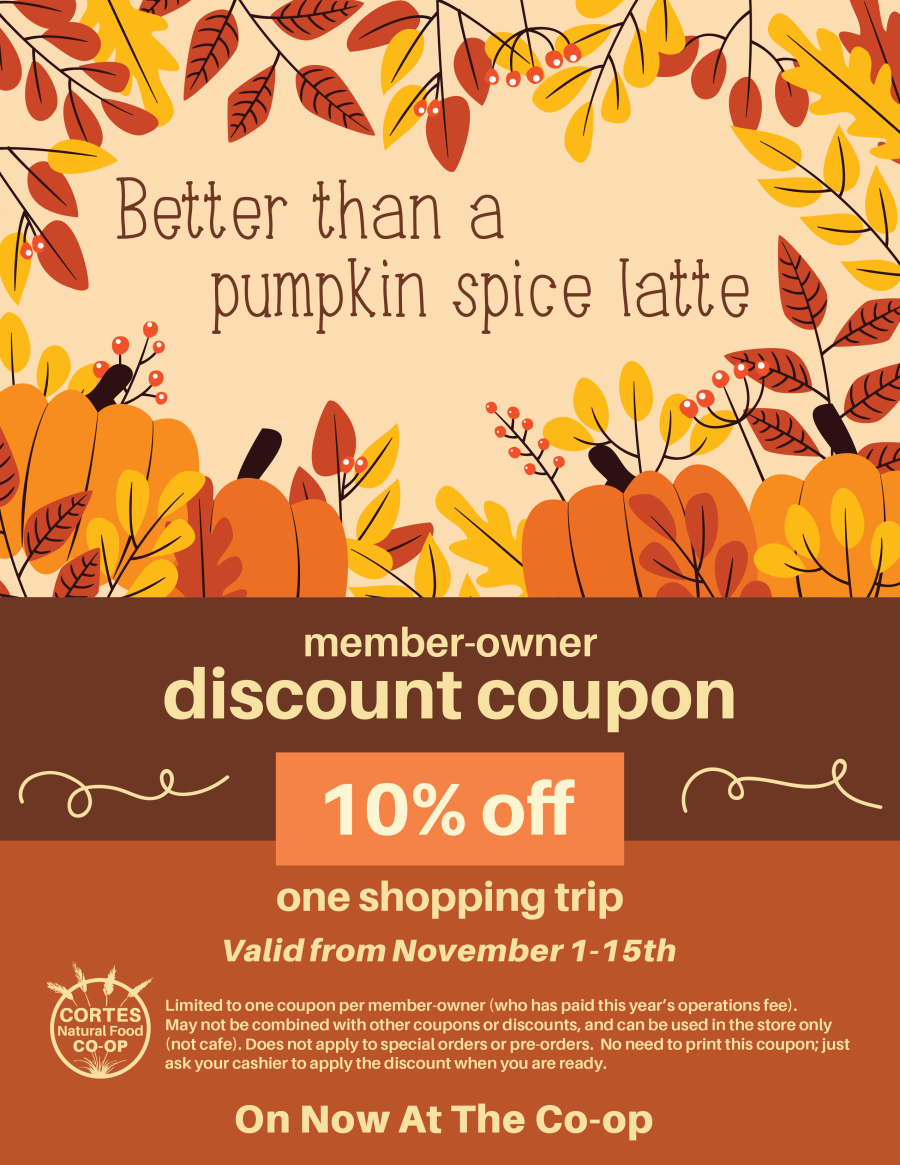 Nov-MEMBER 10% off Coupon! – Cortes Natural Food Co-op